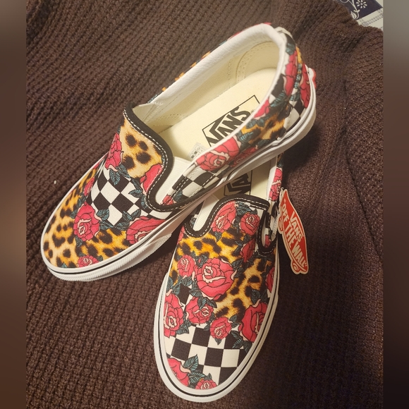 Vans | Shoes | Vans Classic Slip On Roses Leopard Checkered Print ...